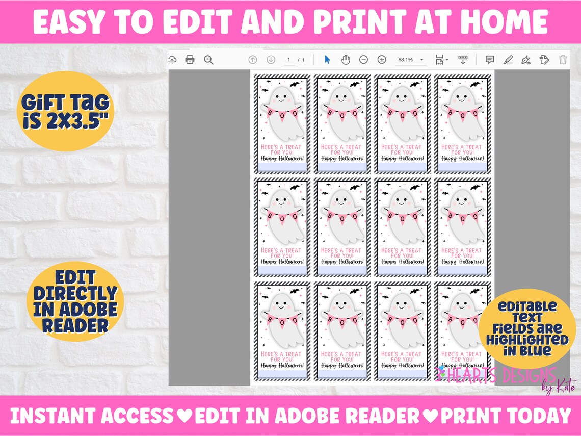 Pink Halloween Gift Tags | Printable Trick or Treat Cookie Tags | Cute ...