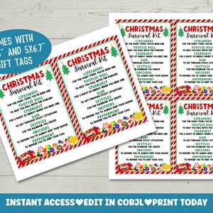 Editable Christmas Survival Kit Printable | Holiday Survival Tag ...
