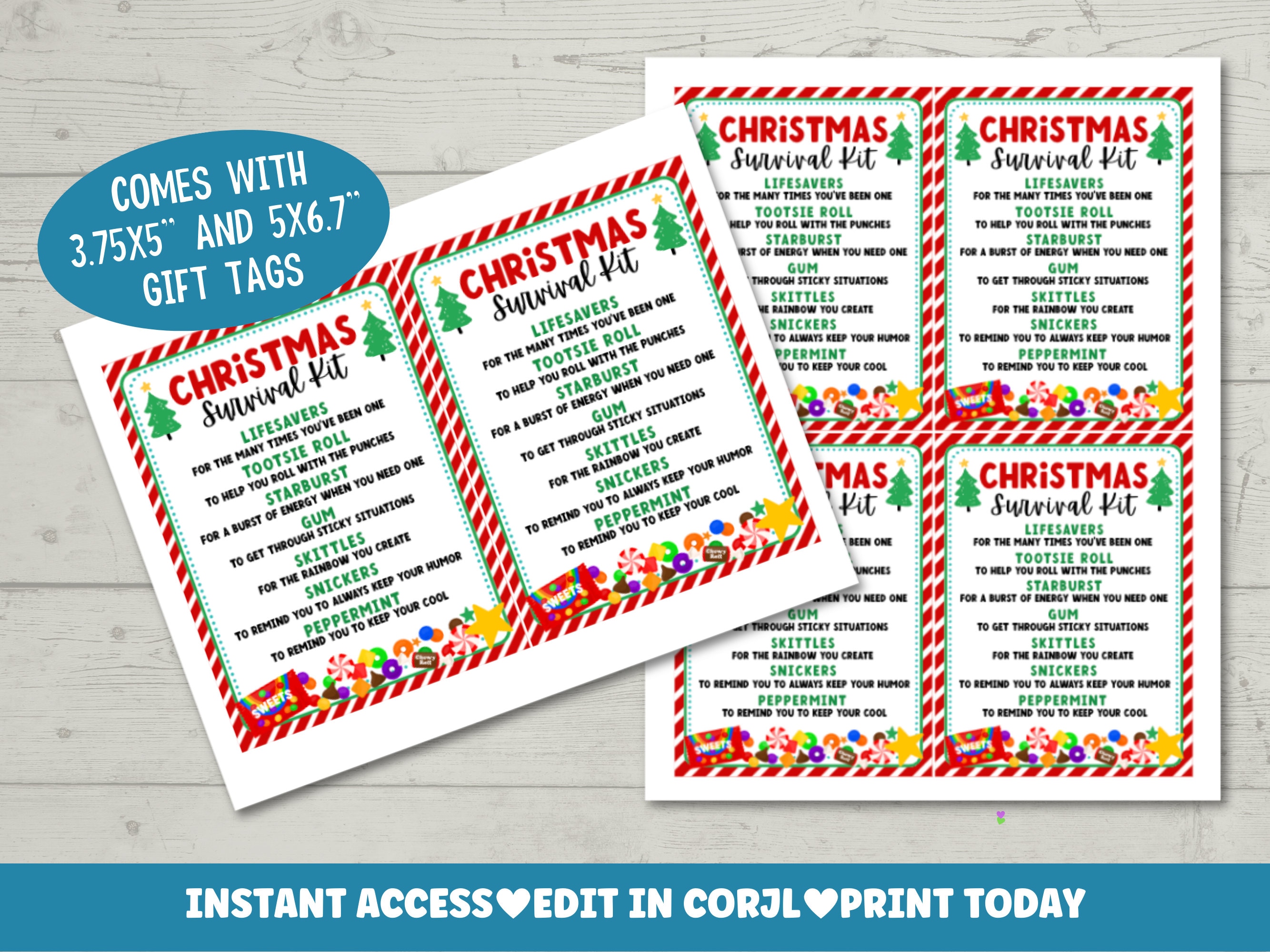 Christmas Survival Kit Tag | Editable Holiday Gift (corjl) - Etsy
