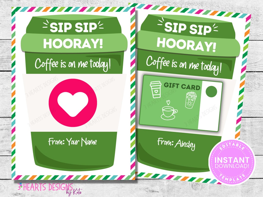 Sip Sip Hooray Coffee Editable Printable Gift Card Holder | Instant ...