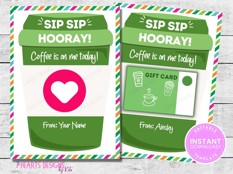Sip Sip Hooray Coffee Editable Printable Gift Card Holder - Etsy