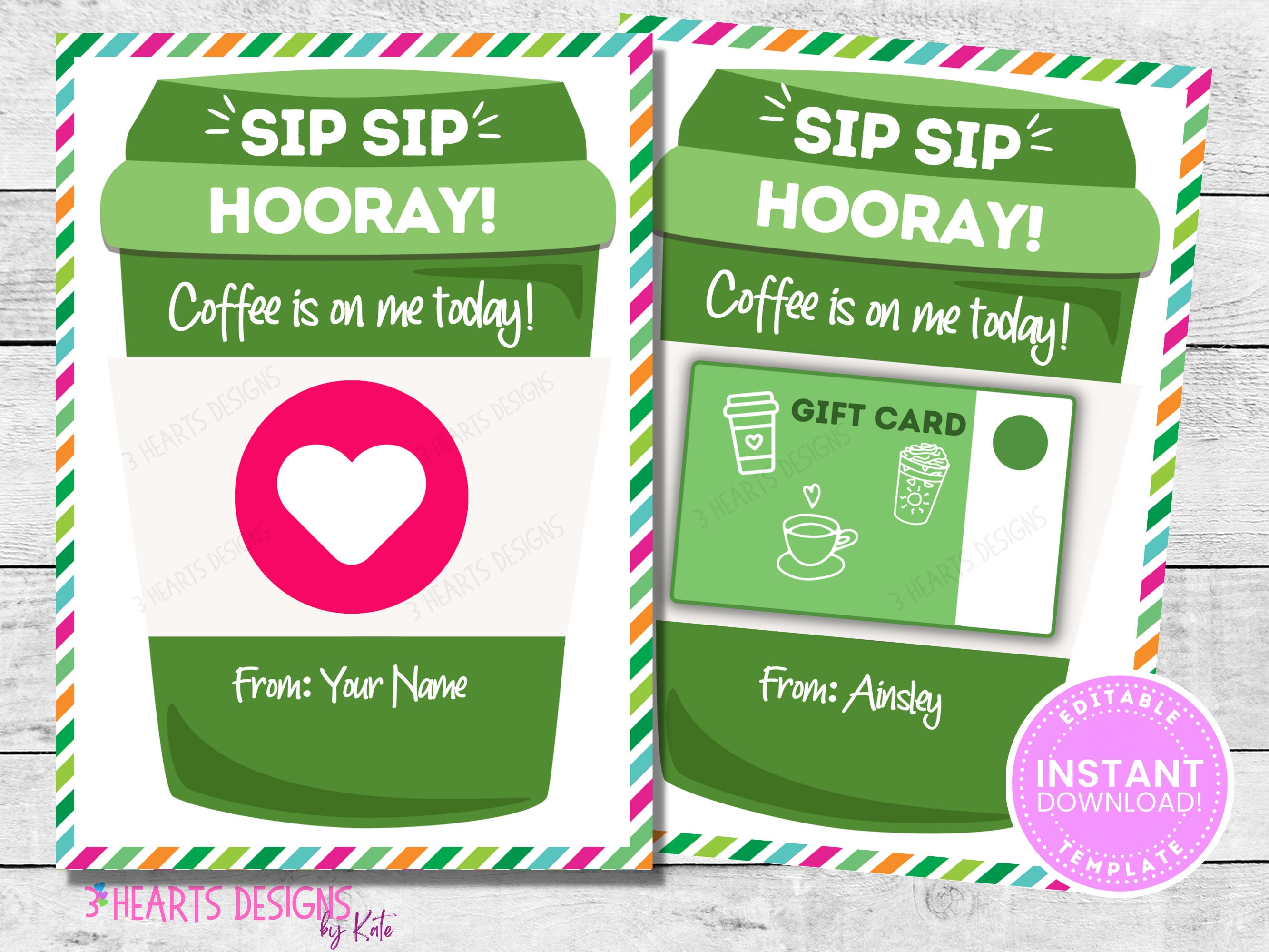 Sip Sip Hooray Coffee Editable Printable Gift Card Holder - Etsy