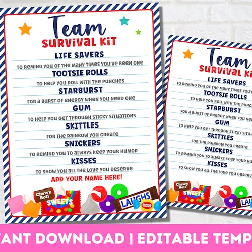 Editable Staff Survival Kit Printable Employee Appreciation - Etsy
