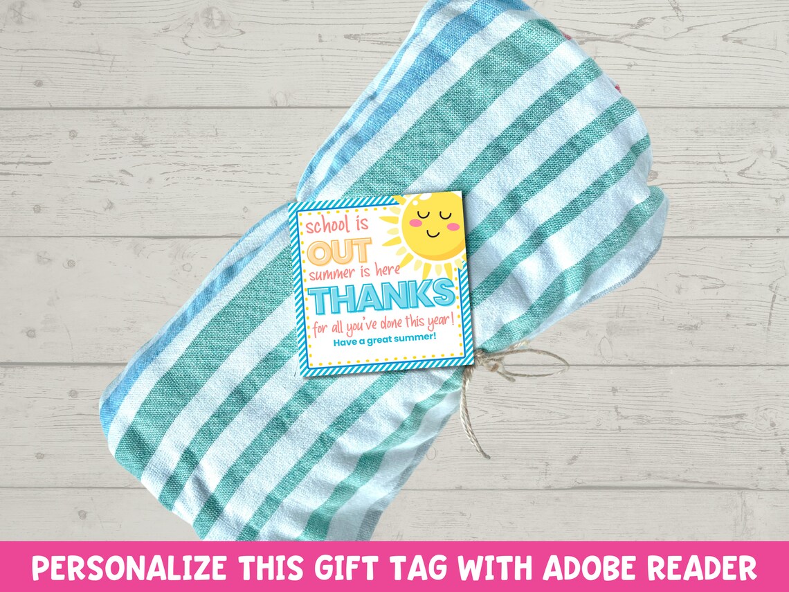 End of Year Teacher Gift Tag | Printable Towel Tag (instant Download ...