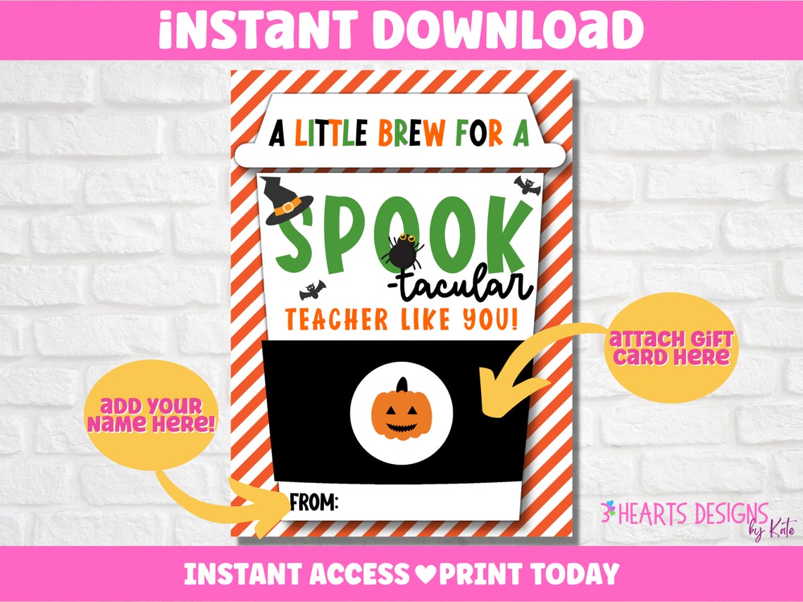 Printable Halloween Teacher Coffee Gift Card Holder Fall - Etsy
