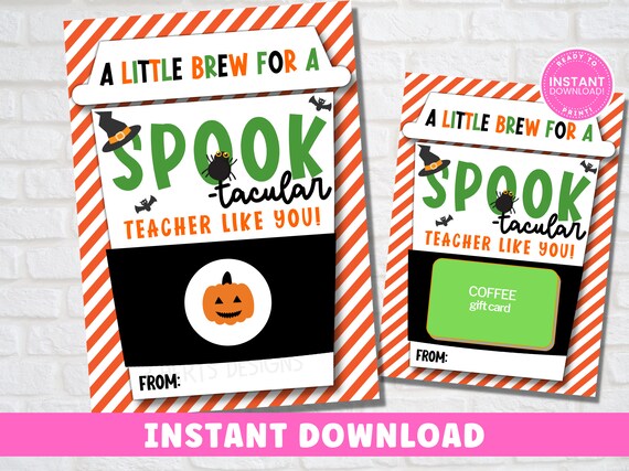Printable Halloween Teacher Coffee Gift Card Holder Fall - Etsy