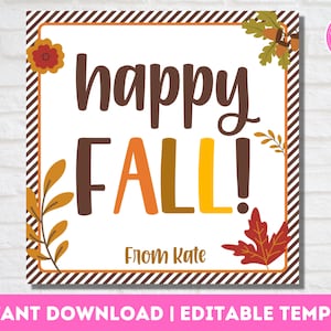 Happy Fall Gift Tags Printable Cookie Tags Thanksgiving Tags First Day ...