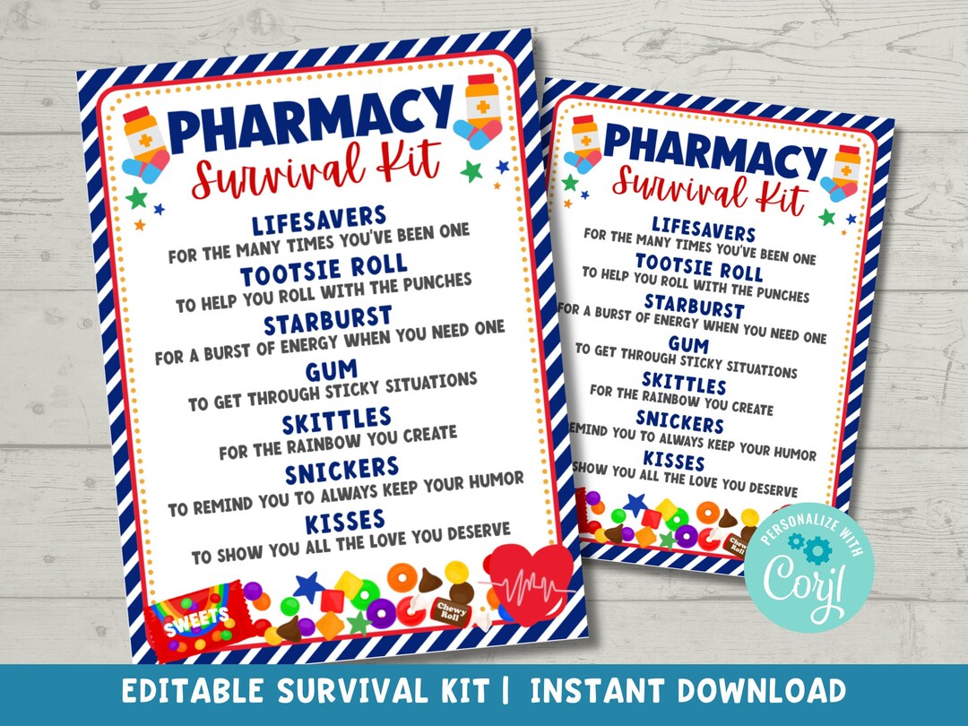 Pharmacy Survival Kit Tag Printable | Pharmacy Technician Gift Tag ...