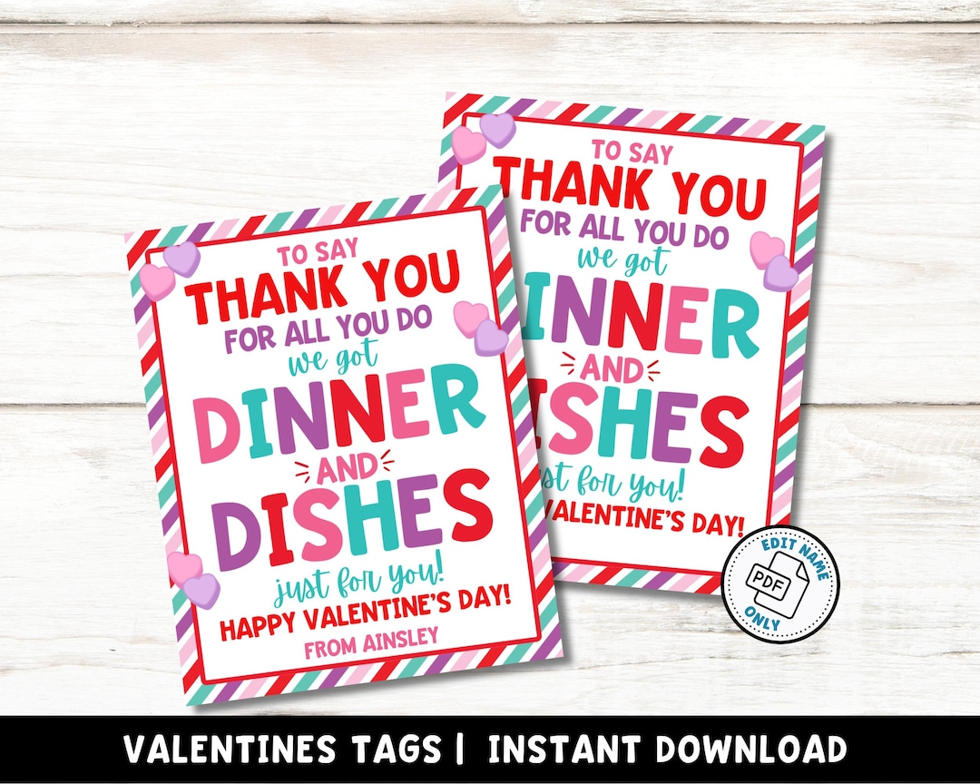 Printable Valentine Dinner and Dishes Gift Tag | Valentines Day Gift ...
