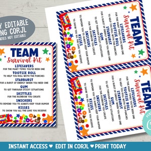 Editable Printable Team Survival Kit Staff Appreciation Candy Tag Gift ...