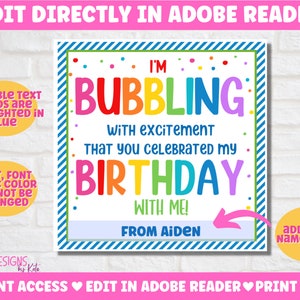 Printable Kids Birthday Party Favor Gift Tags | Thank You Bubble Tags ...