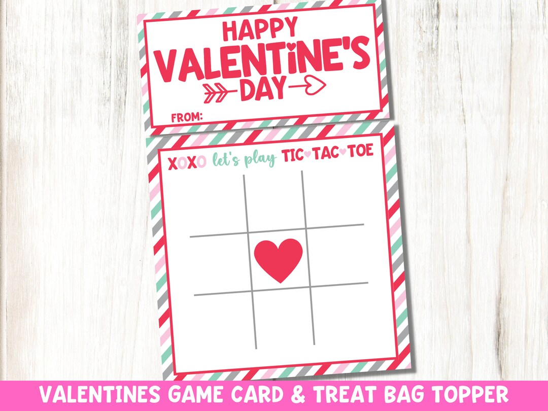 Tic Tac Toe Game Card Valentines Day Printable Valentine Treat Bag ...
