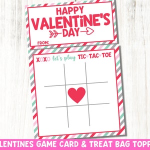 Tic Tac Toe Game Card Valentines Day Printable Valentine Treat Bag ...