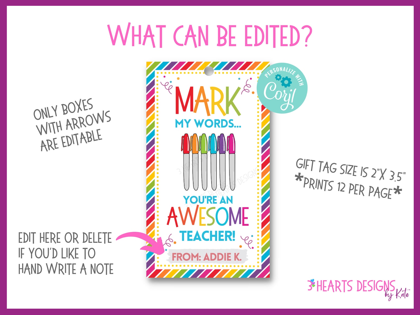 Printable Teacher Appreciation Gift Tag Marker Gift Tag - Etsy