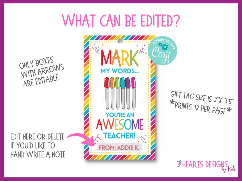 Printable Teacher Appreciation Gift Tag Marker Gift Tag - Etsy