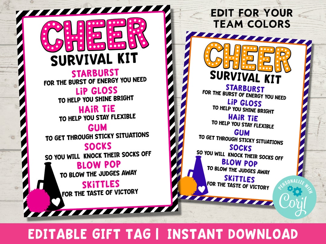 Editable Cheer Survival Kit Printable for Dance Cheer Team Gifts Goodie ...