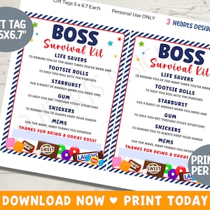 Boss Survival Kit Printable Boss Gift Tag Gift for Manager Gift Tags ...