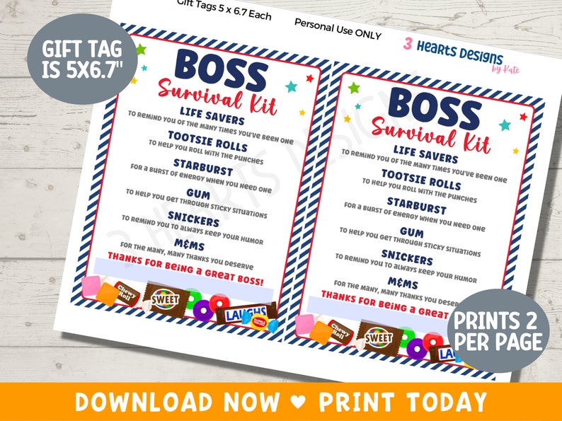 Boss Survival Kit Printable Boss Gift Tag Gift for Manager - Etsy UK