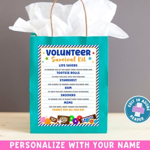 Volunteer Appreciation Gift Tags: Survival Kit Thank You | PDF Download ...