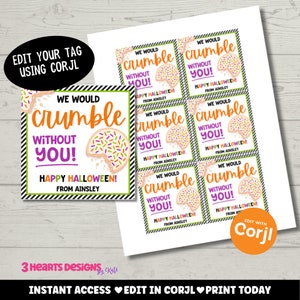 Personalized Halloween Cookie Gift Tag Printable for Teacher and ...