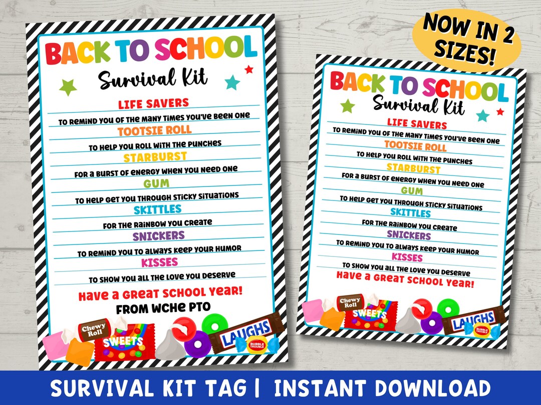 Printable Back to School Survival Kit for Teachers - First Day Gift ...