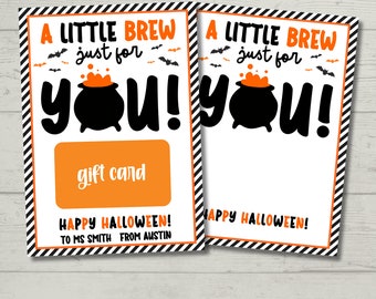 Printable Halloween Teacher Coffee Gift Card Holder Fall - Etsy
