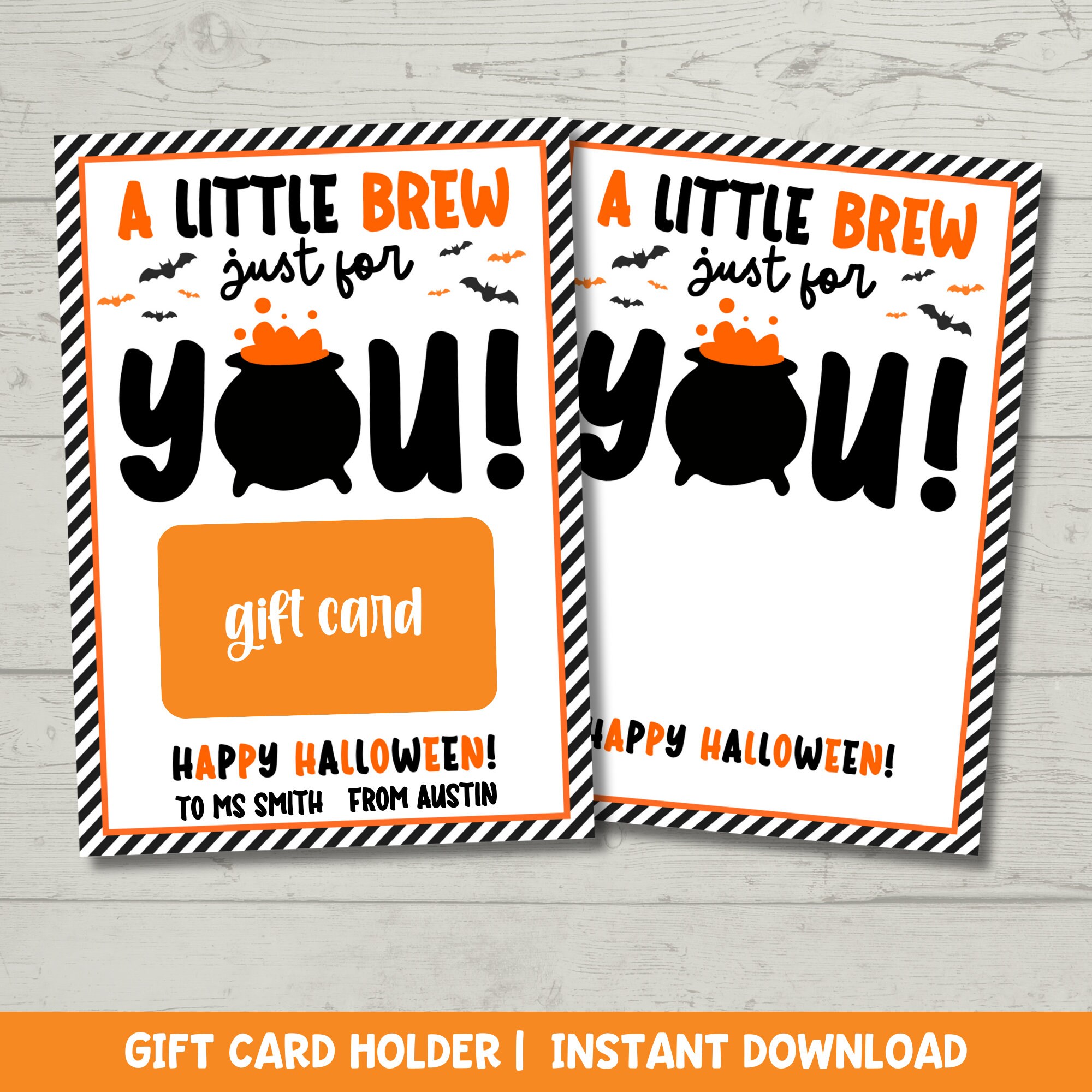 Printable Halloween Coffee Gift Card Holder for Staff, Team, Teacher ...