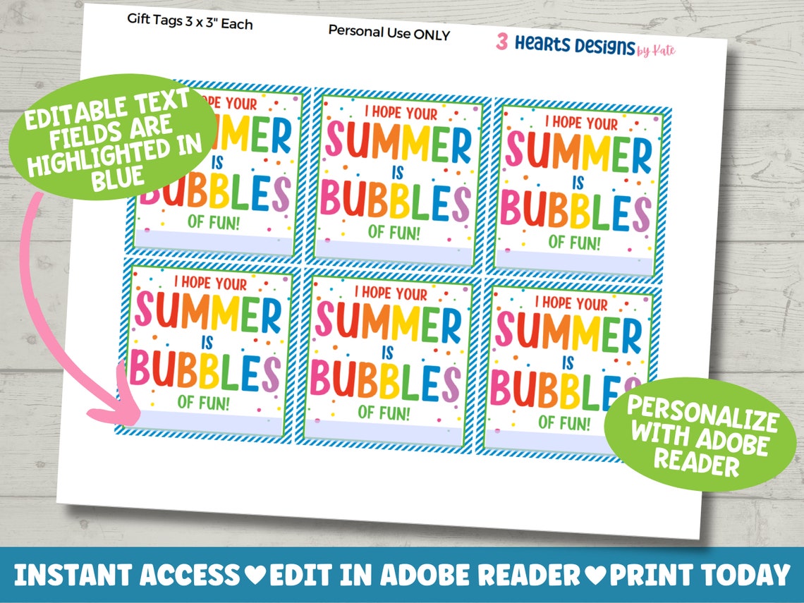 End of School Bubbles Gift Tag Printable End of Year Student - Etsy