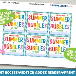 End of School Bubbles Gift Tag Printable | End of Year Student Gifts ...