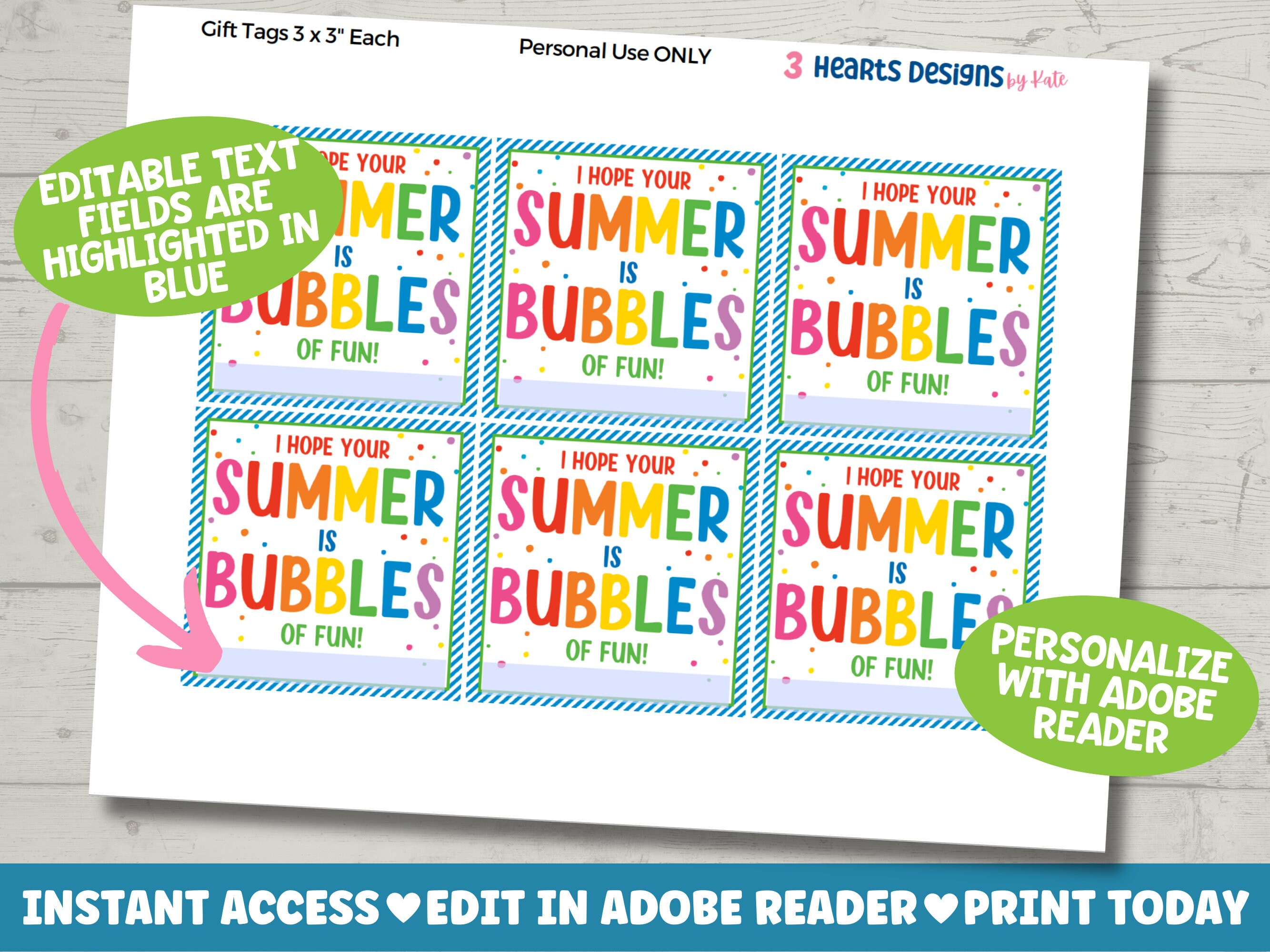 End of School Bubbles Gift Tag | Personalized Summer Favor Instant ...