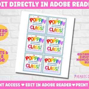 Popping With Excitement Gift Tag | First Day of School (editable PDF ...