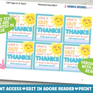 End of Year Teacher Gift Tag Printable | Teacher Appreciation Towel Tag ...