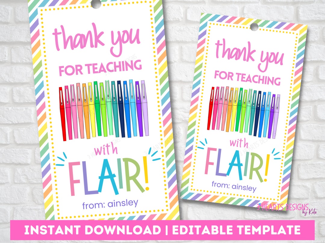 Thank You for Teaching With Flair Gift Tag | Teacher Appreciation Gift ...