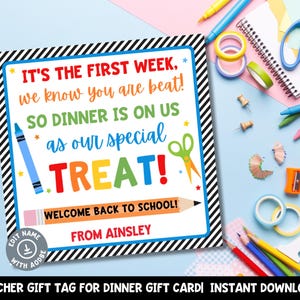 First Day of School Dinner Gift Tag Printable | Back to School Teacher ...