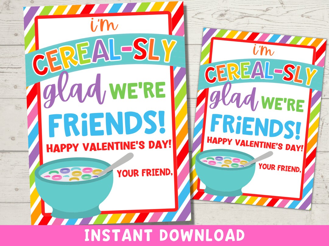 Cereal Valentine's Day Cards: Kids Classroom Gift Tags | Instant ...