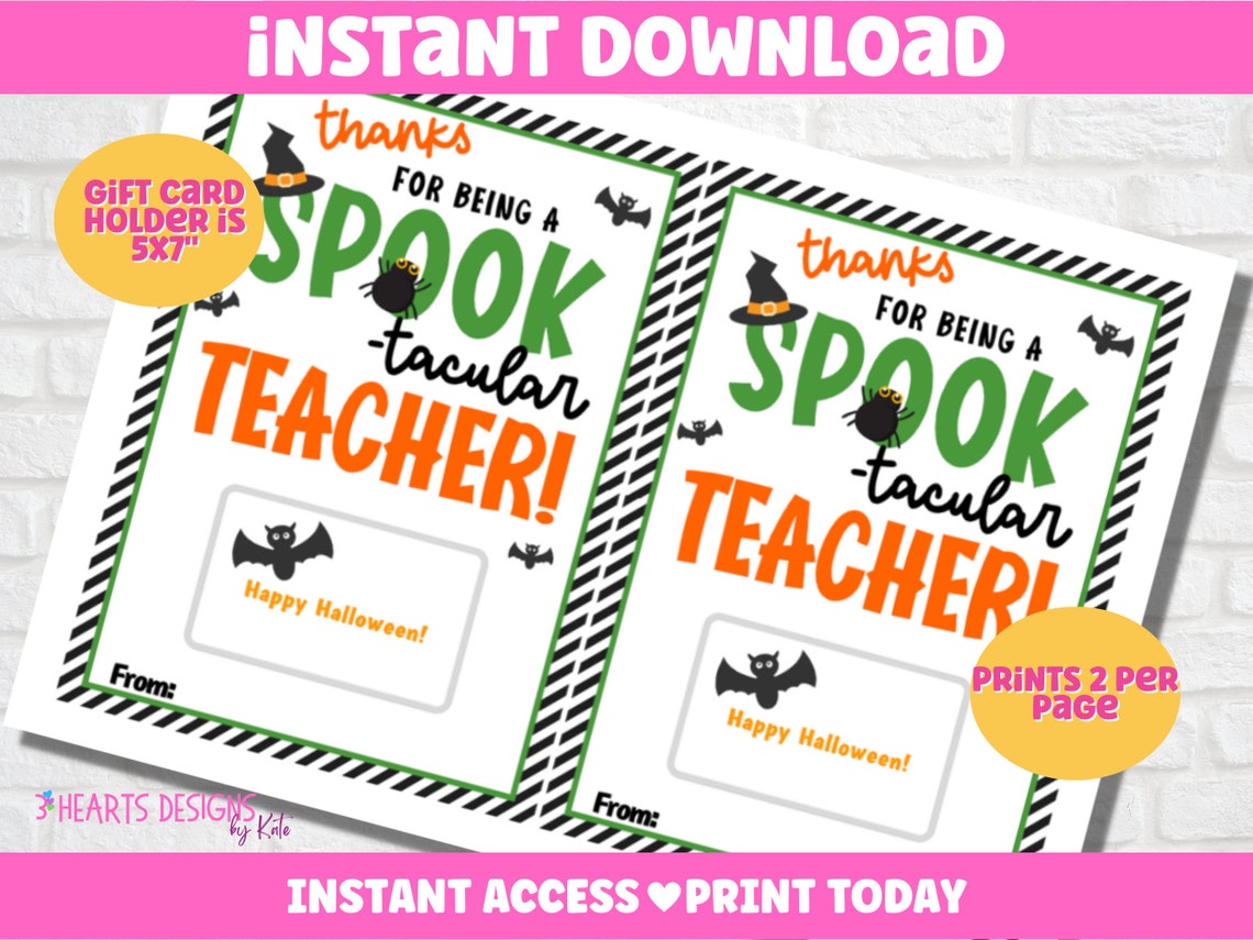 Halloween Teacher Gift Card Holder Printable Fall Teacher - Etsy