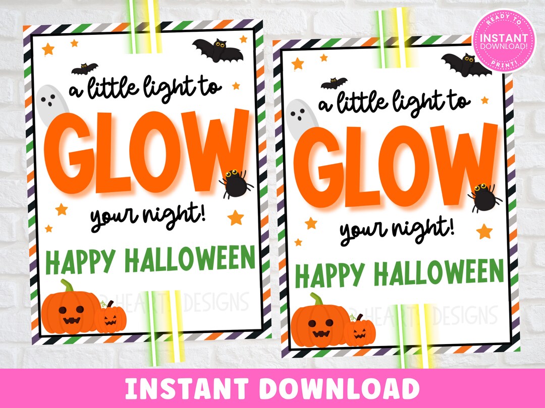 Halloween Glow Stick Tags | Trick or Treat Printable Instant Download ...