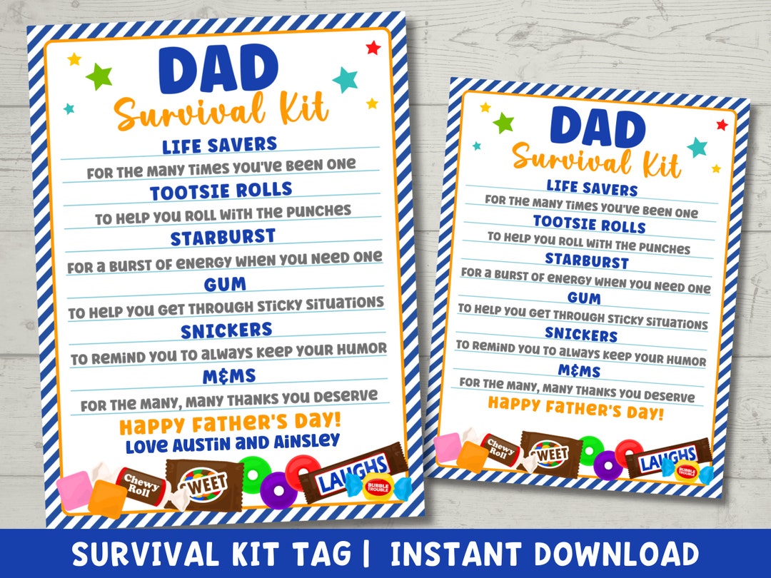 Dad Survival Kit Printable | Happy Fathers Day Funny Gift for Dad ...
