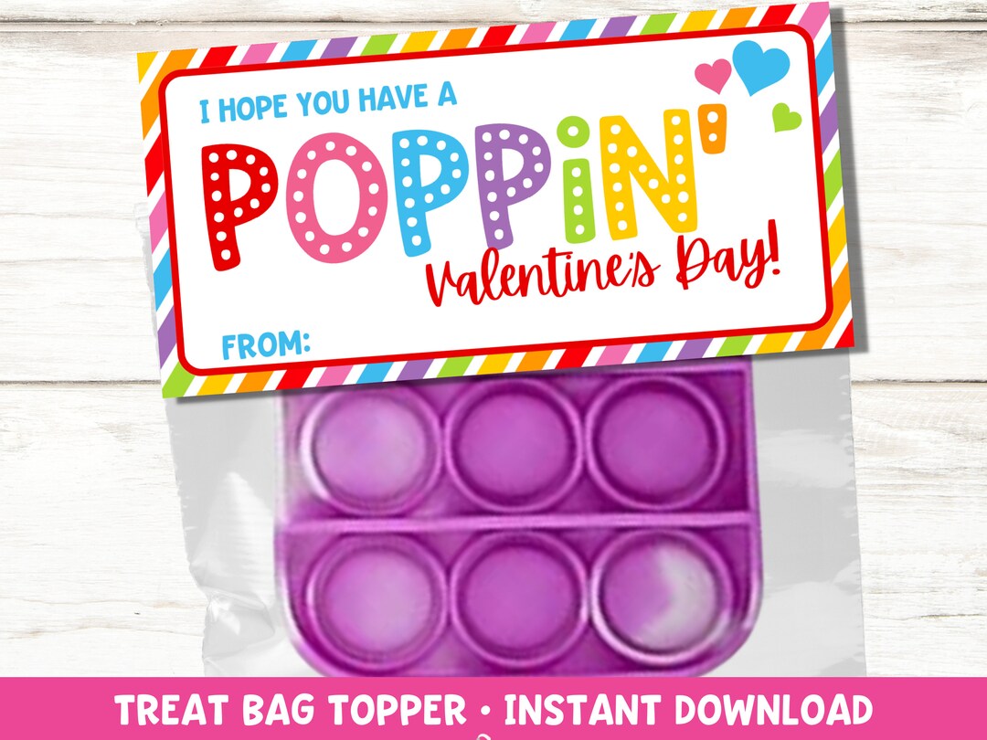 Pop It Valentine Treat Bag Topper Classroom Valentines Printable ...
