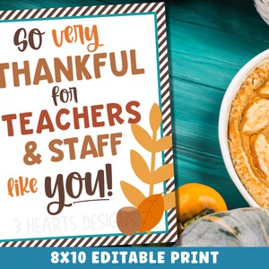 Teacher Appreciation Sign Printable Thankful for You Fall Sign Staff ...