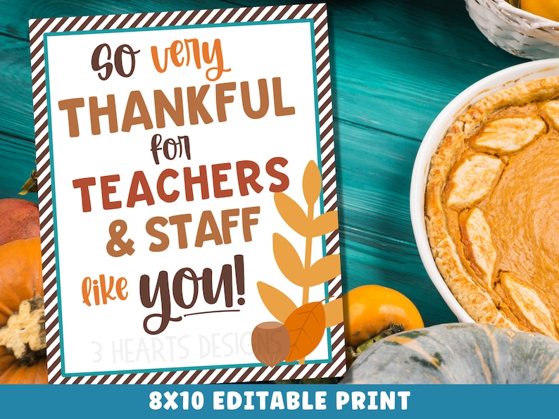 Teacher Appreciation Sign Printable Thankful for You Fall - Etsy