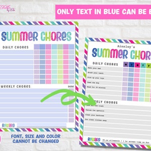 Editable Summer Chore Chart for Kids: Daily & Weekly Routine | Instant ...