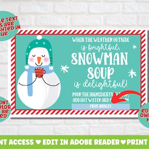 Snowman Soup Gift Tags Hot Cocoa Gift Hot Chocolate Class Gift ...