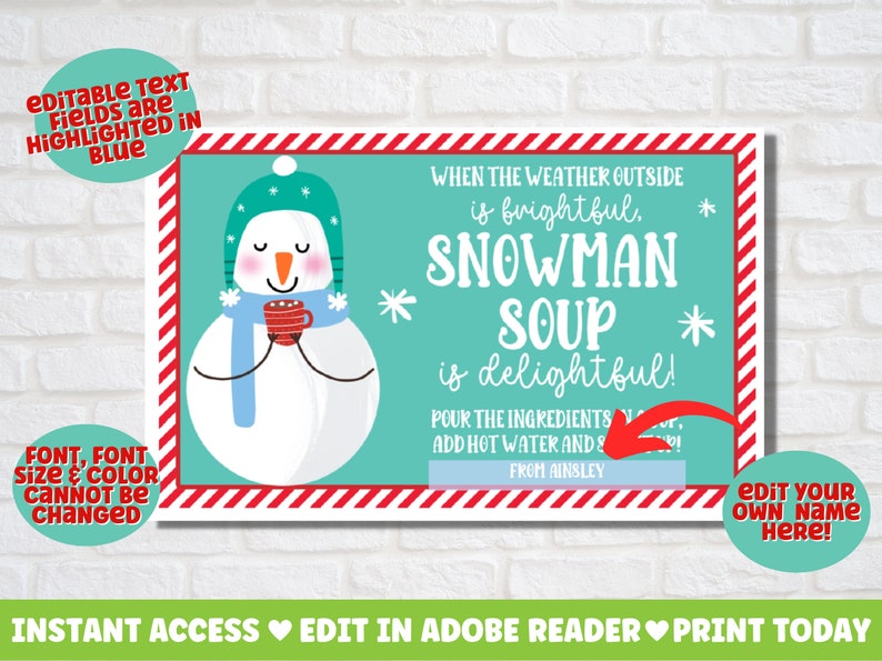 Snowman Soup Gift Tags Hot Cocoa Gift Hot Chocolate Class - Etsy