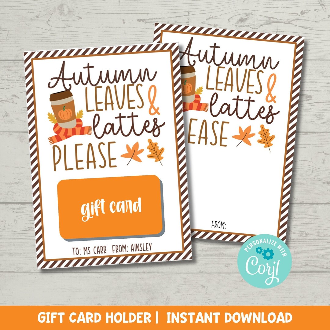 Fall Coffee Gift Card Holder Printable Pumpkin Spice Latte Coffee Gift ...