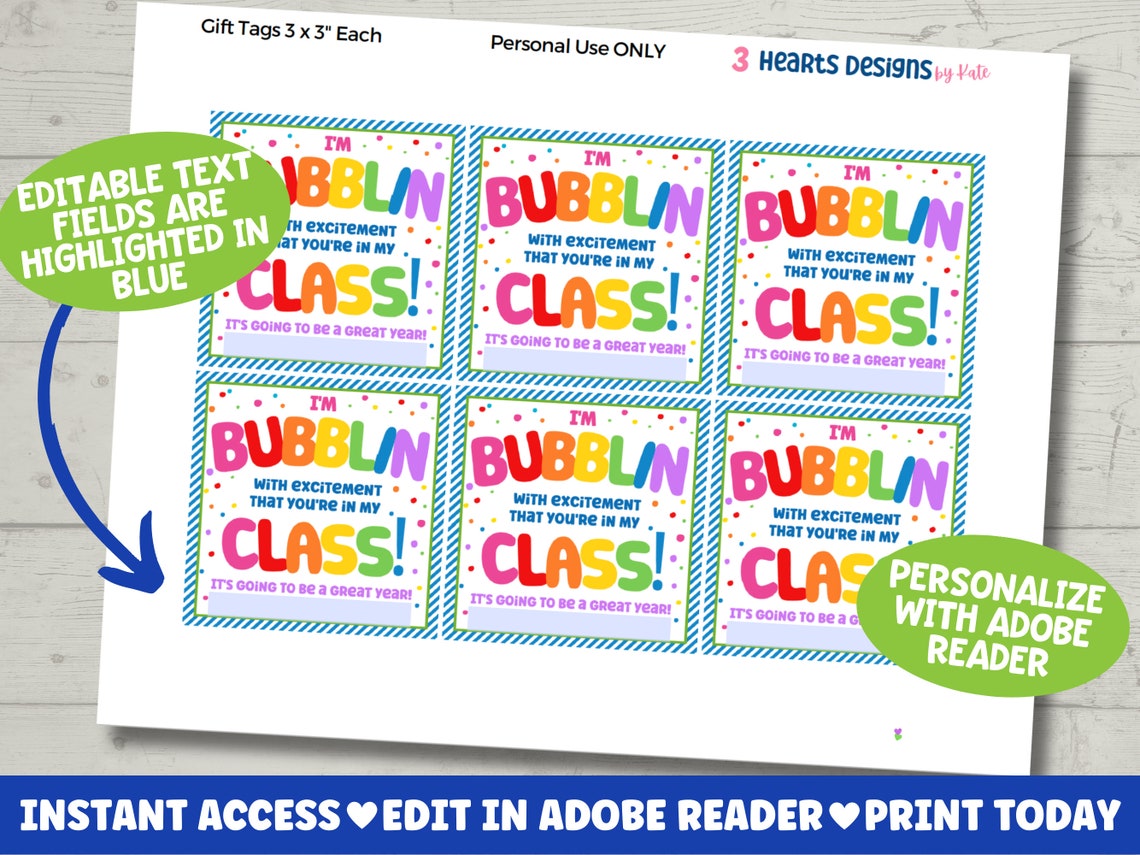 Back to School Gift Tag | Bubbles Gift Tag Gift From Teacher | First ...