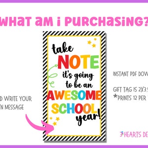 Back to School Teacher Gift Printable | Take Note Tag | First Day of ...