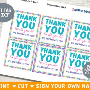 Personalized Appreciation Gift Tag for Teacher Nurse Staff Employee PTO ...