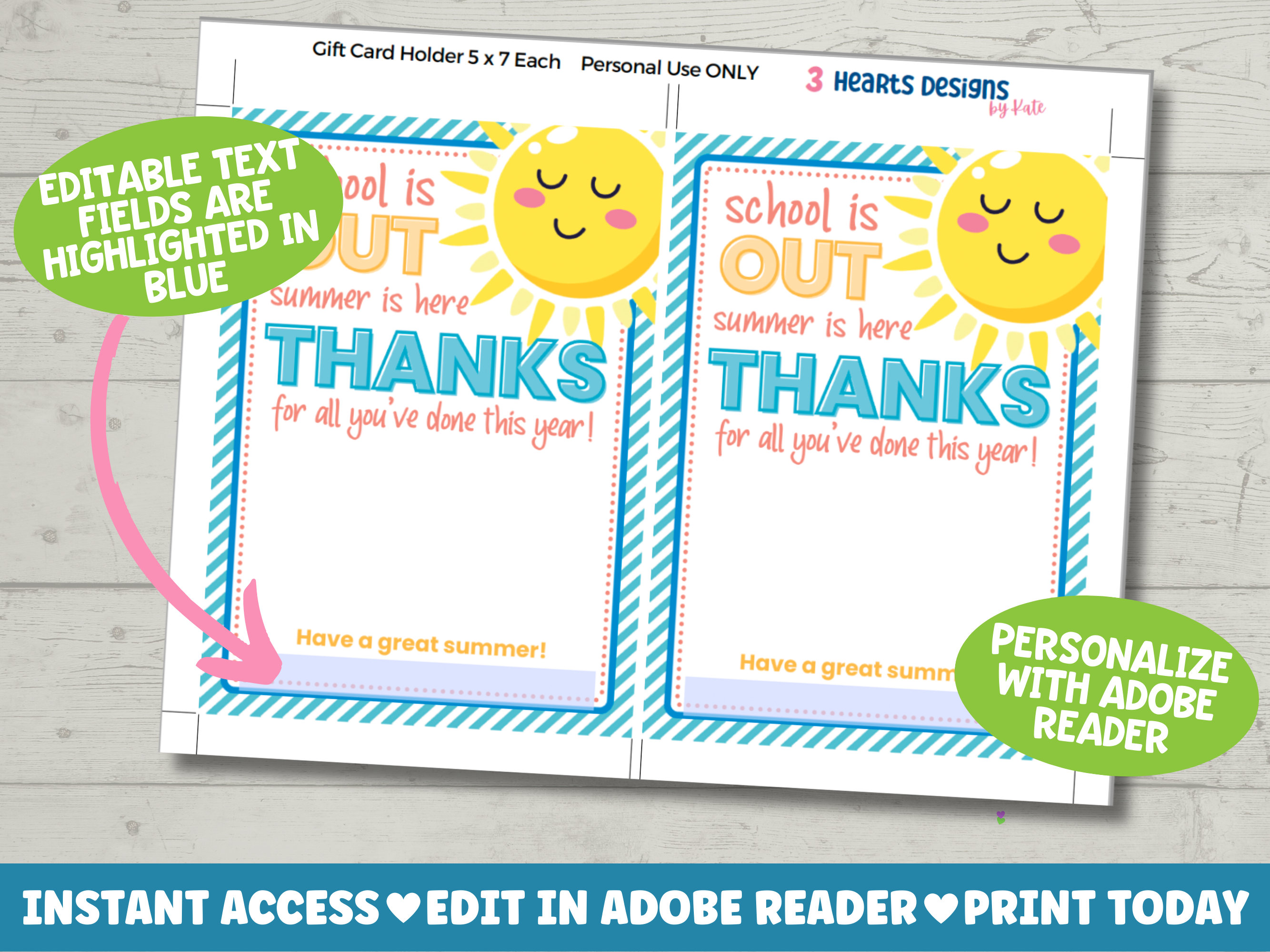 End of Year Teacher Gift Card Holder Printable | Teacher Appreciation ...