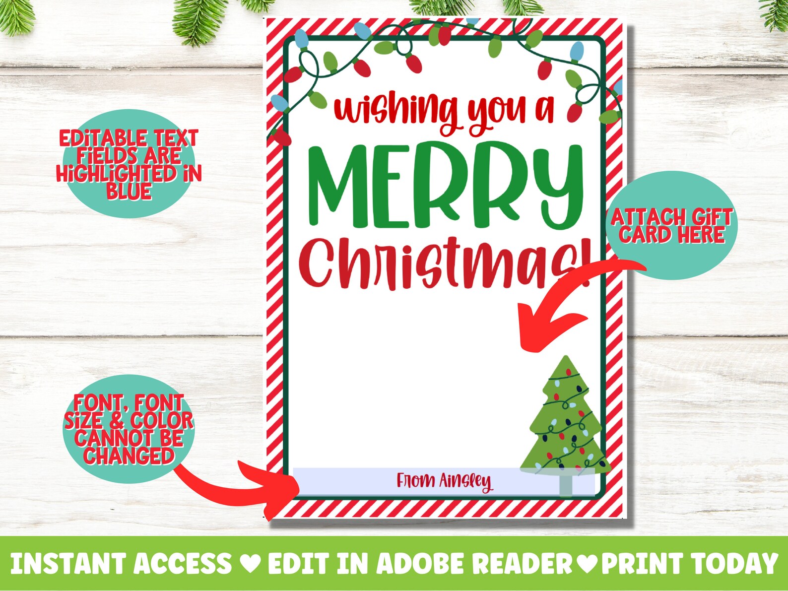 Printable Gift Card Holder Christmas Merry Christmas Card - Etsy